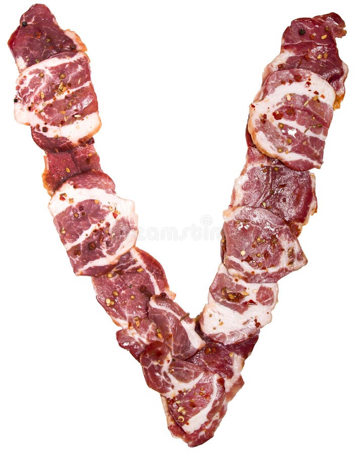 Letter V. Fresh Meat Alphabet. Conceptual Font for Design. Stock Image ...