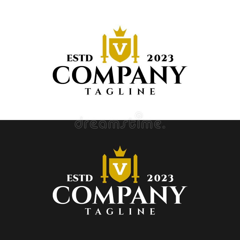 Letter V Inside a Shield and a Sword with a Classic Medieval Style ...