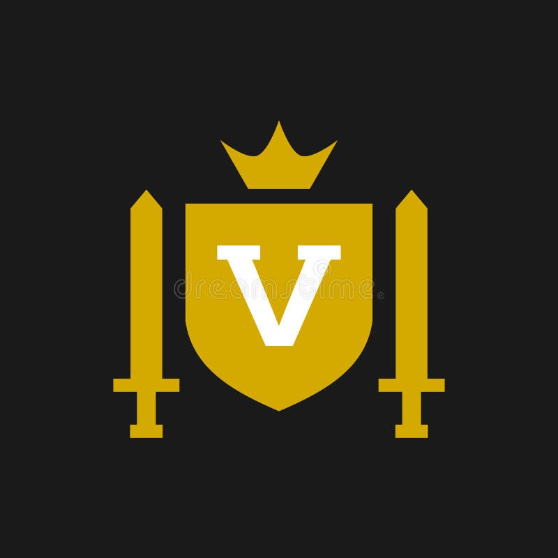 Letter V Inside a Shield and a Sword with a Classic Medieval Style ...