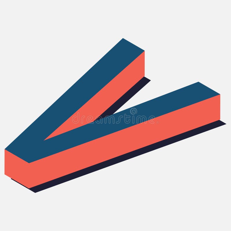 Letter in V Isometric View. Blue-orange Colors Stock Illustration ...