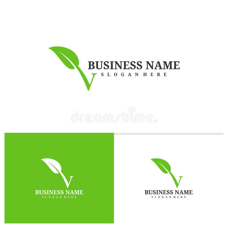 Letter V with Leaf Template, Creative V Leaf Logo Design Vector, Leaf ...