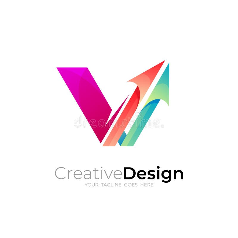 Letter V Logo and Arrow Design Template, 3d Colorful Design Stock ...