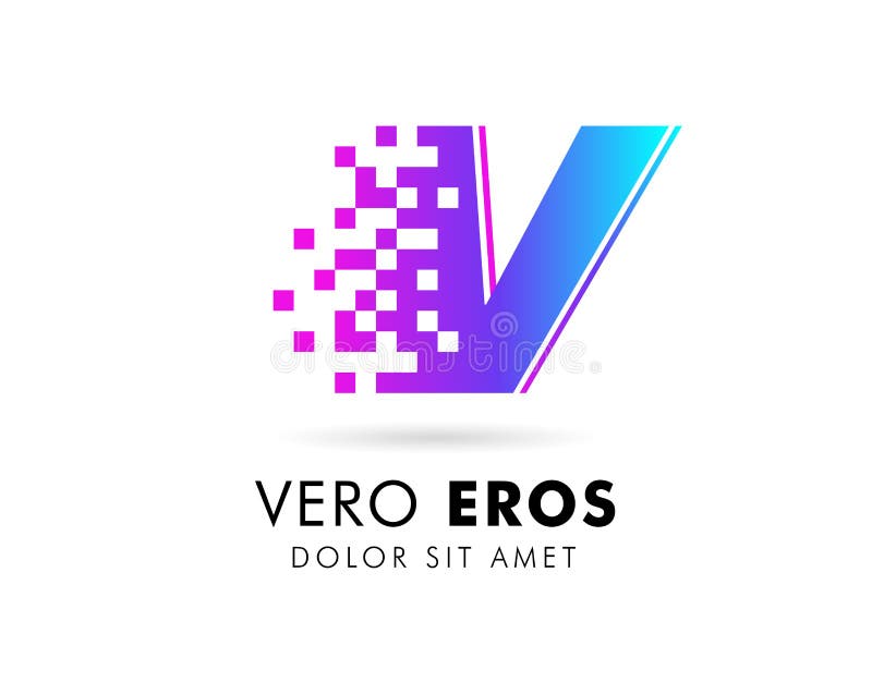 Letter V Logo Design Template. Letter V Logo in Pixel Motion Style with ...