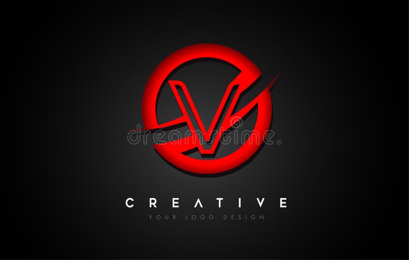 Letter V Logo with a Red Circle Swoosh Design. Creative Uppercase ...