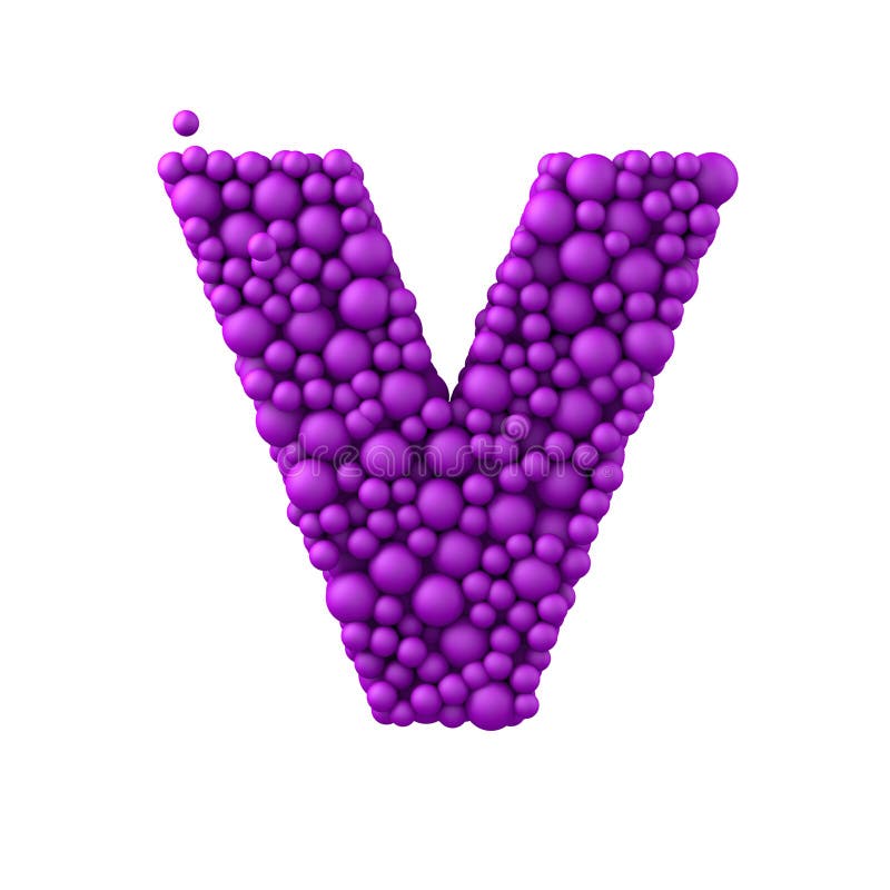 Letter V Made of Plastic Beads, Purple Bubbles, Isolated on White, 3d ...
