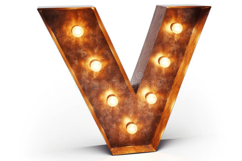 Letter V, Marquee Lights Style, on White Background Stock Illustration ...