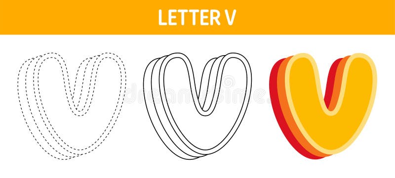 Letter V Orange, Tracing and Coloring Worksheet for Kids Stock Vector ...