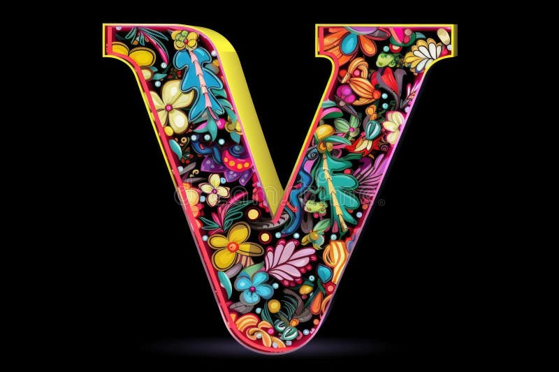 Letter V, Pop Art Style, on Black Background Stock Illustration ...