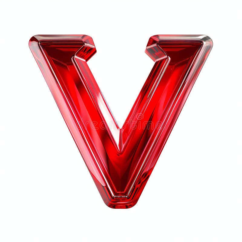 Letter V in Red Glass Isolated on White Background, Stock Illustration ...