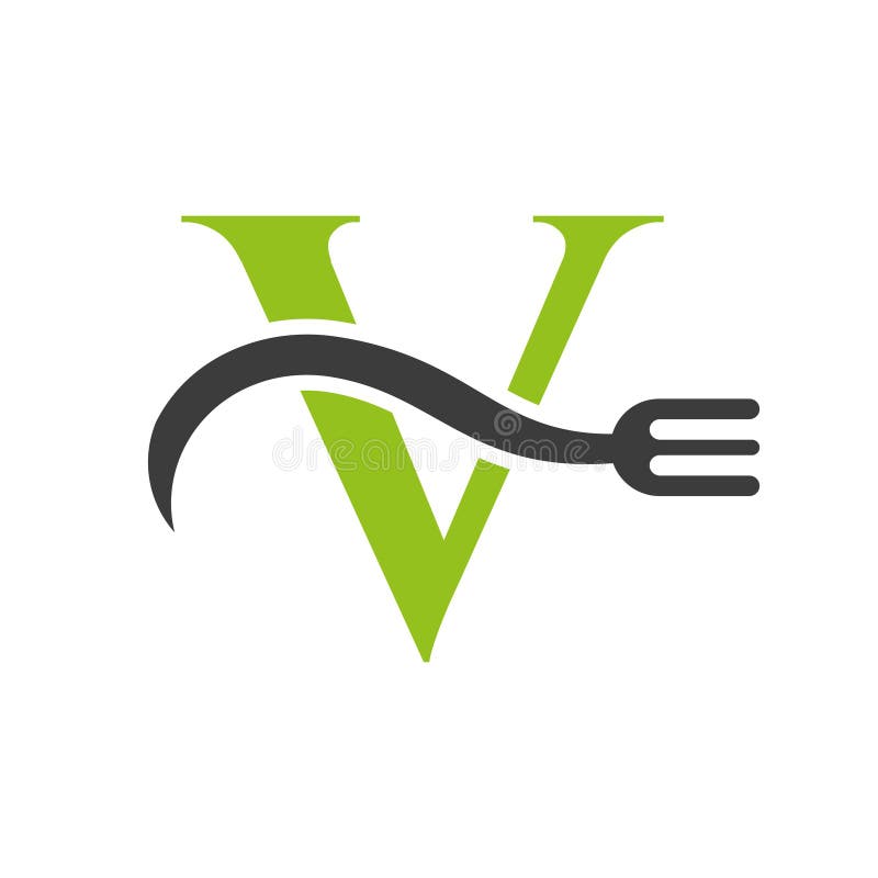 Letter V Restaurant Logo Concept with Fork Vector Template Stock Vector ...