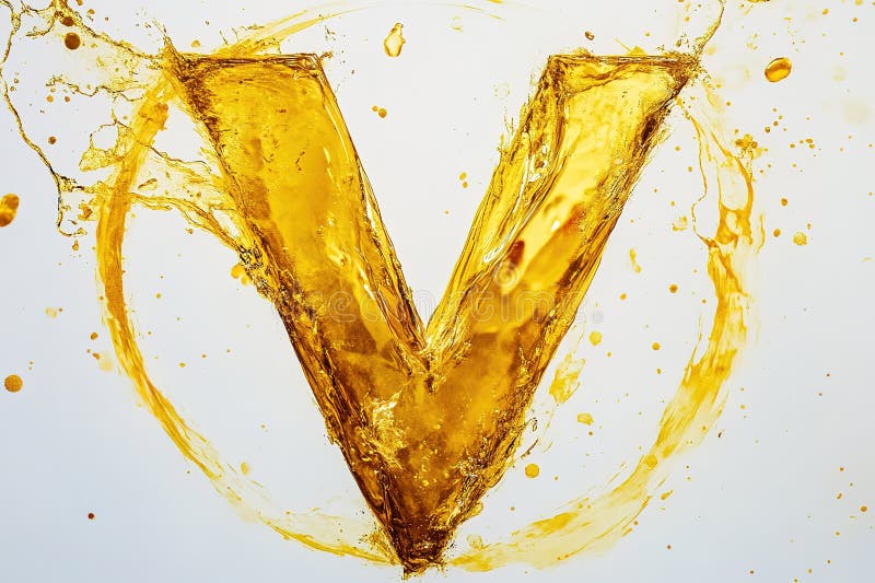 Letter V Shaped Golden Liquid Splash Forming Circular Burst on Isolated ...