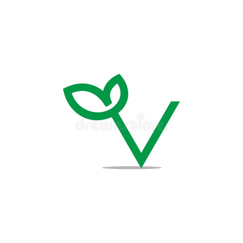 Letter V Simple Green Leaf Linear Simple Geometric Logo Vector Stock ...