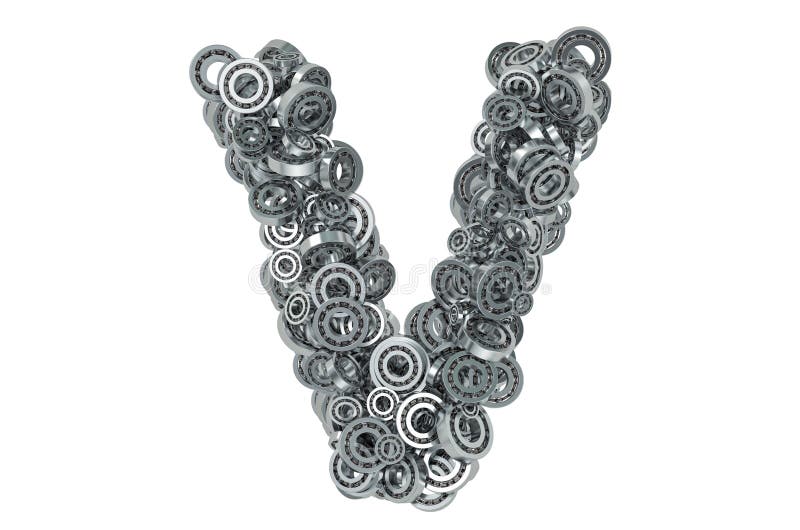 Letter V from Steel Bearings, 3D Rendering Stock Illustration ...