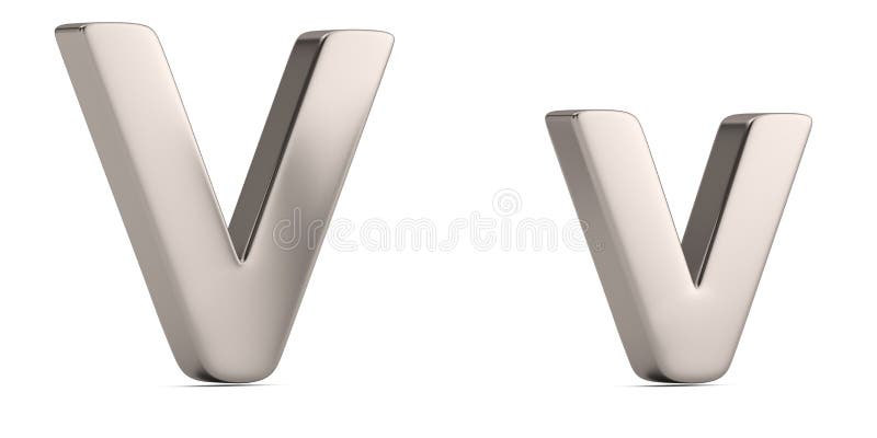 Letter V from Steel Solid Alphabet Isolated on White Background. 3D ...