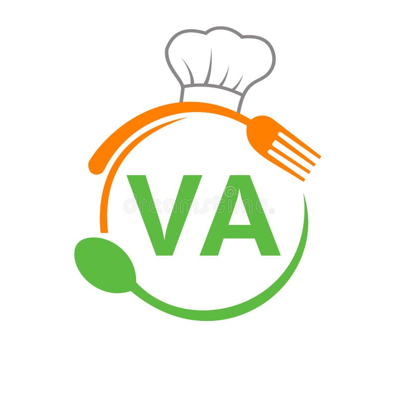 Letter VA Restaurant Logo with Chef Hat Spoon and Fork Template ...