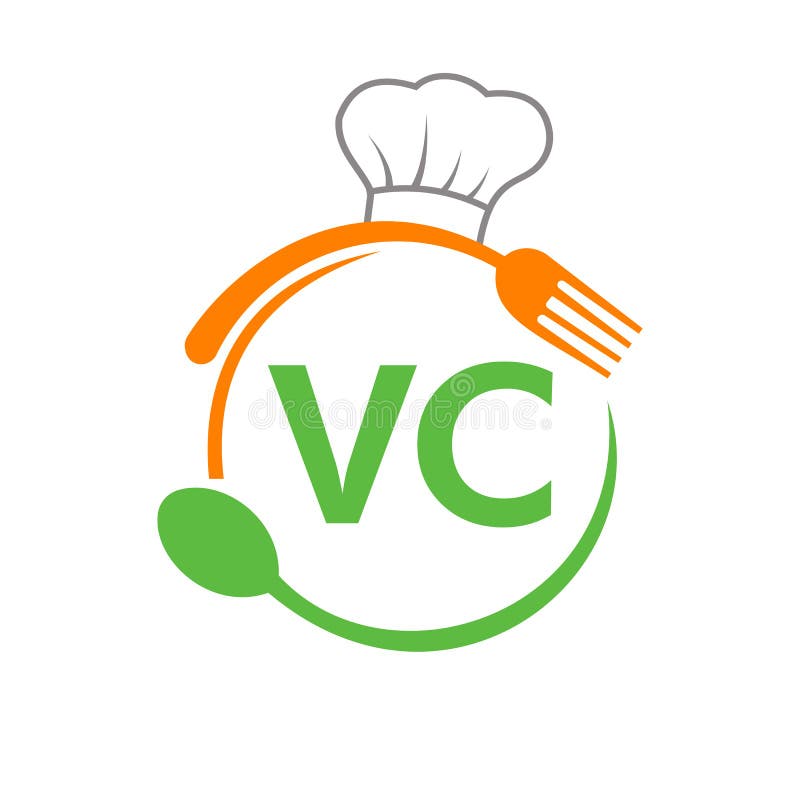 Letter VC Restaurant Logo with Chef Hat Spoon and Fork Template ...