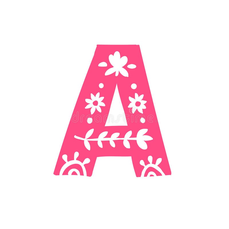 Letter a. Vector. Pink Letter with Ornament. Applique for Clothes. Logo ...