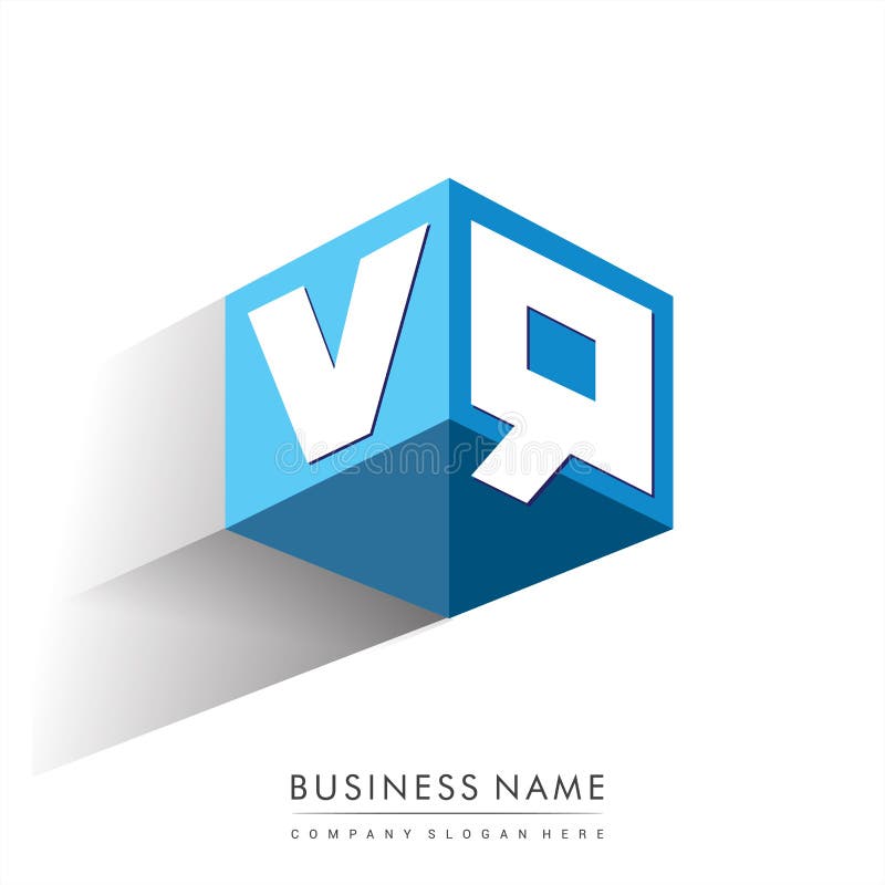 Letter VQ Logo in Hexagon Shape and Blue Background, Cube Logo with ...