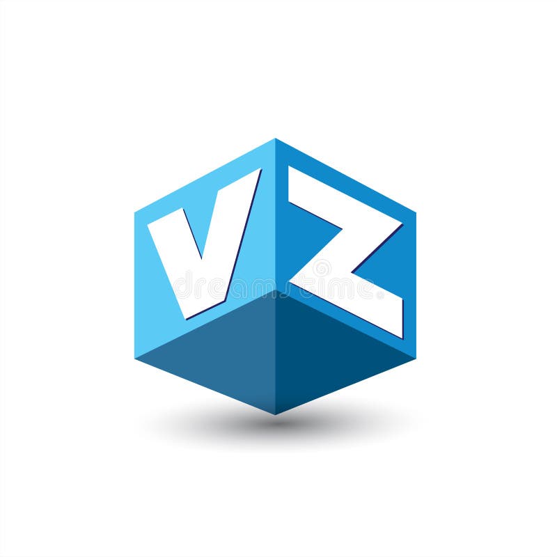 Letter VZ Logo in Hexagon Shape and Blue Background, Cube Logo with ...