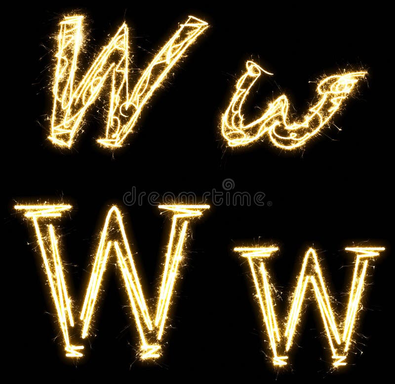Letter W. Alphabet Made by Sparkler. Isolated on a Black Background ...