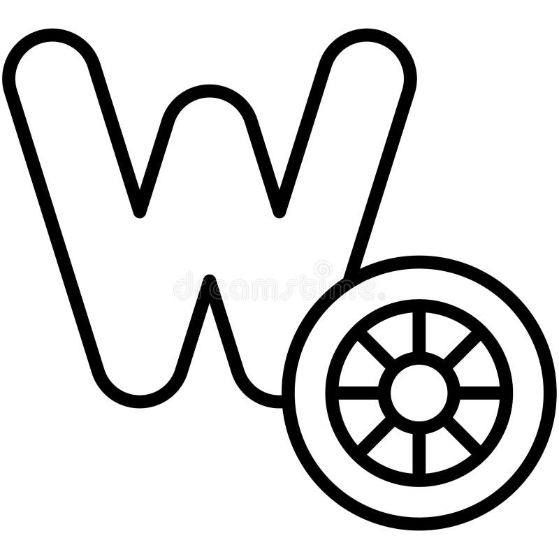 Letter W Alphabet with Wheel Icon Vector Stock Vector - Illustration of ...