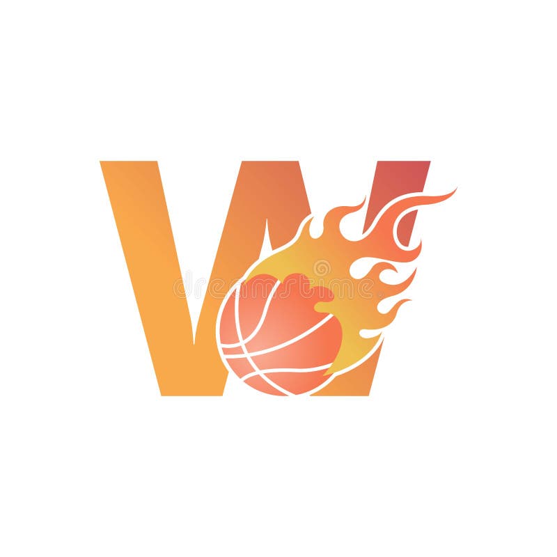 Letter W with Basketball Ball on Fire Illustration Stock Vector ...