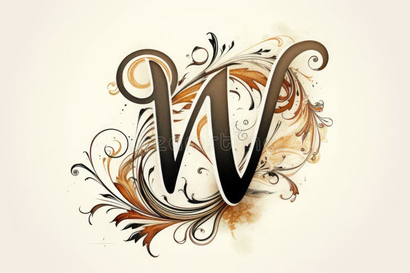 Letter W, Calligraphic Style, on White Background Stock Illustration ...