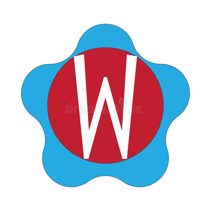 Letter W in a Circle with Blue Flower Petals Frame Stock Illustration ...