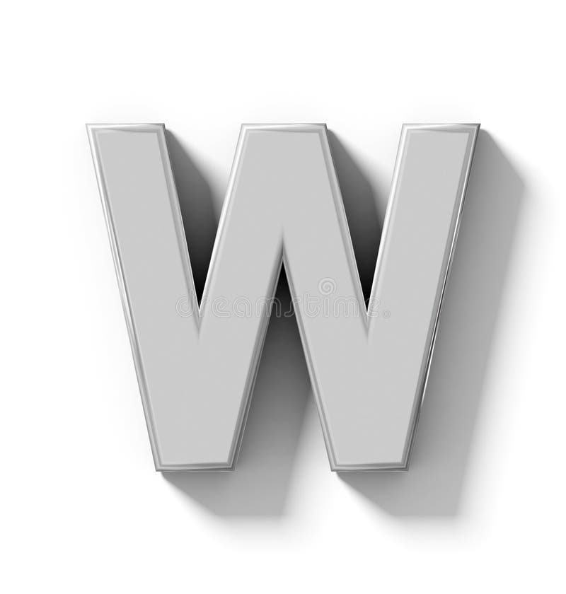 Letter W 3D Silver Isolated on White with Shadow - Orthogonal Pr Stock ...