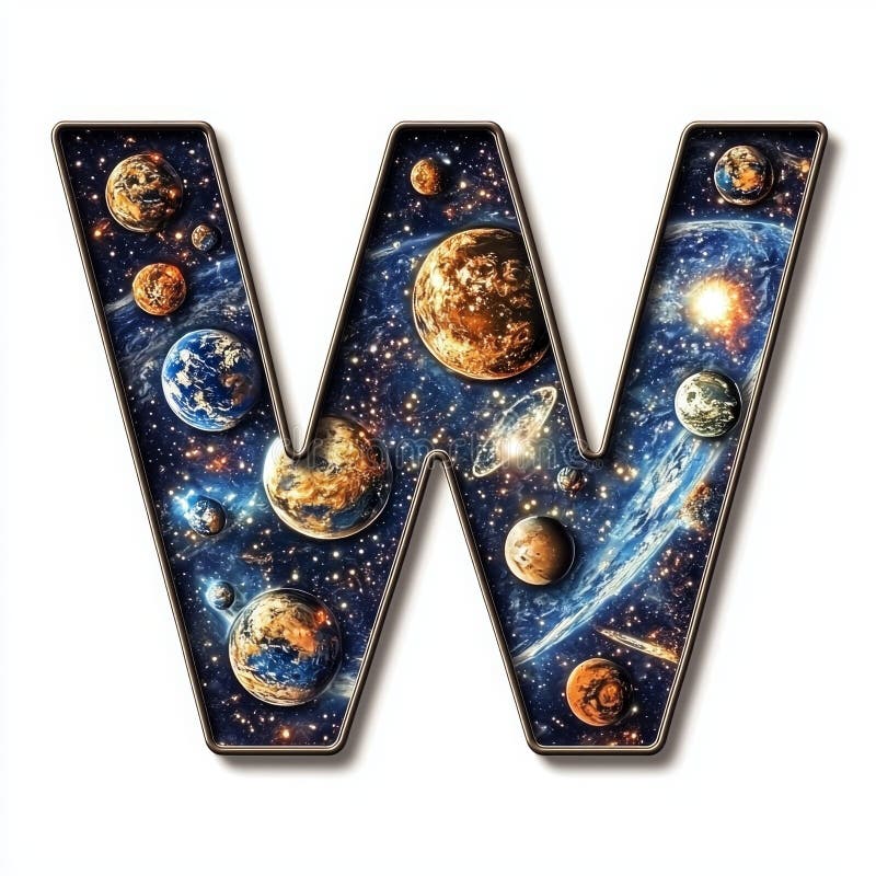 Letter W Designed Space Infinity Theme Featuring Planetary ...