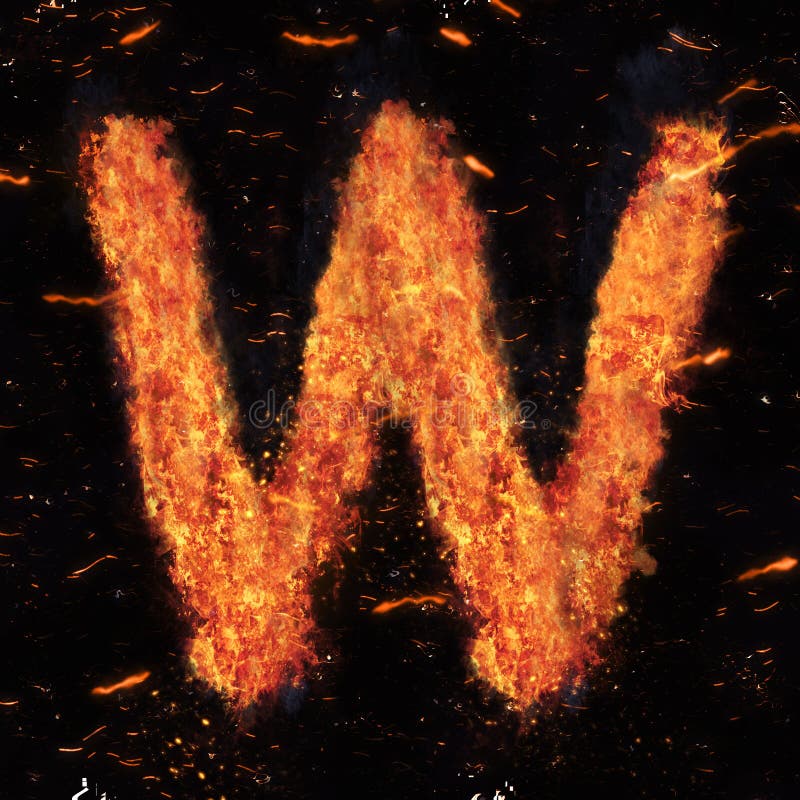 Letter W Flame Explosion Shape with Embers and Sparks Stock ...