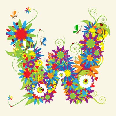 Letter W, floral design. stock vector. Illustration of design - 10458740