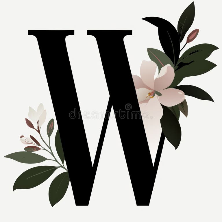Letter W with Floral Design and Blank Space for Text Stock Image ...