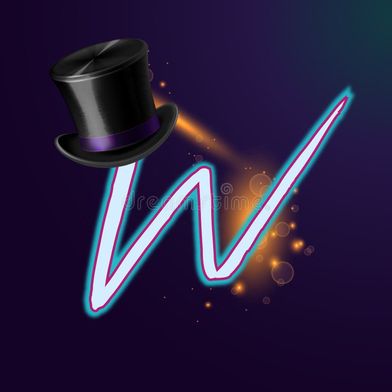 Letter W with Neon Lights and with a Magic Hat Stock Illustration ...