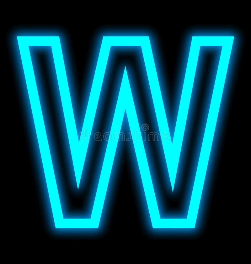 Letter W Neon Lights Outlined Isolated on Black Stock Illustration ...