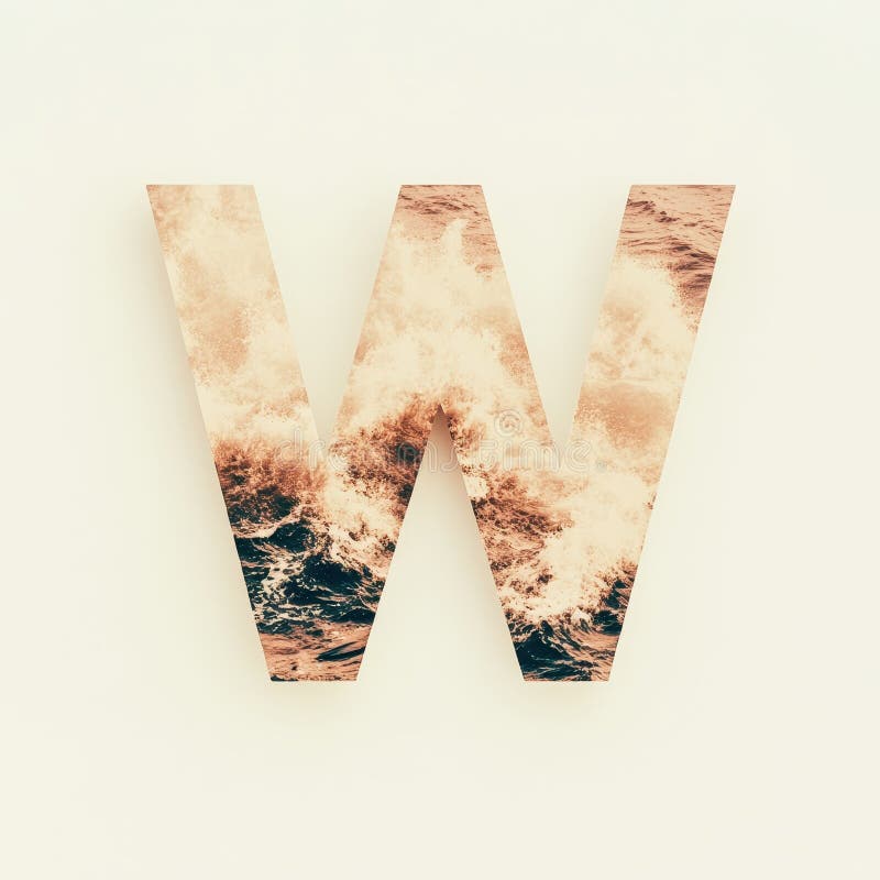 Letter W with Ocean Waves Texture in Artistic Design Stock Illustration ...