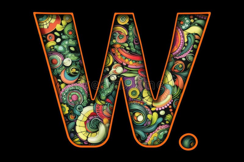Letter W, Pop Art Style, on Black Background Stock Illustration ...