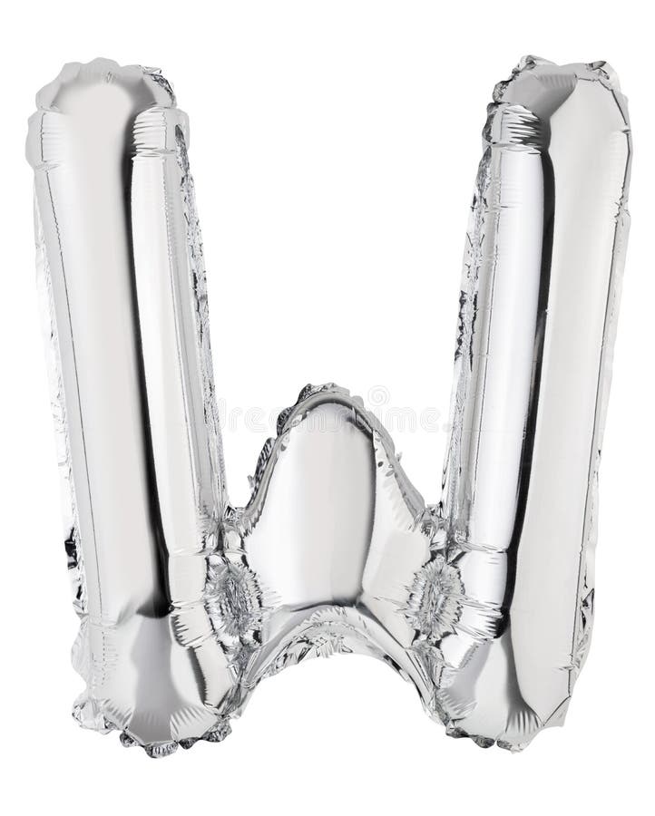 Letter W in Silver Mylar Balloon Isolated Stock Photo - Image of glossy ...