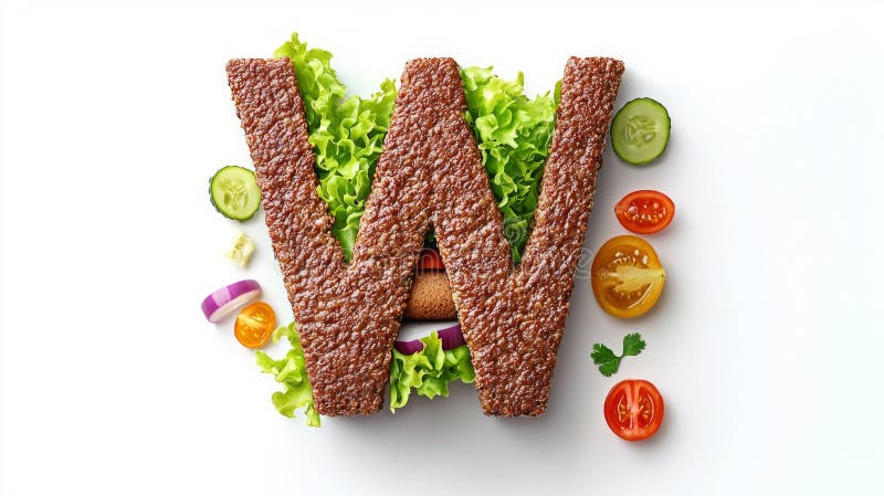 Letter W is Uniquely Crafted from Hamburger Components Showcasing ...
