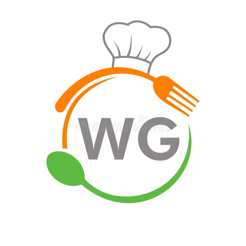 Letter WG Restaurant Logo with Chef Hat Spoon and Fork Template ...