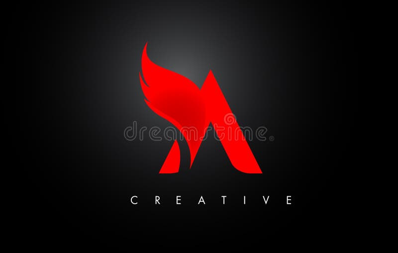 A Letter Wings Logo Design with Red Bird Fly Wing Icon Stock Vector ...