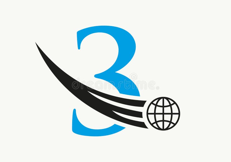 Letter 3 World Logo Concept with Moving Global Icon Vector Template ...