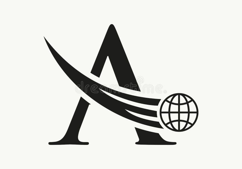 Letter a World Logo Concept with Moving Global Icon Vector Template ...