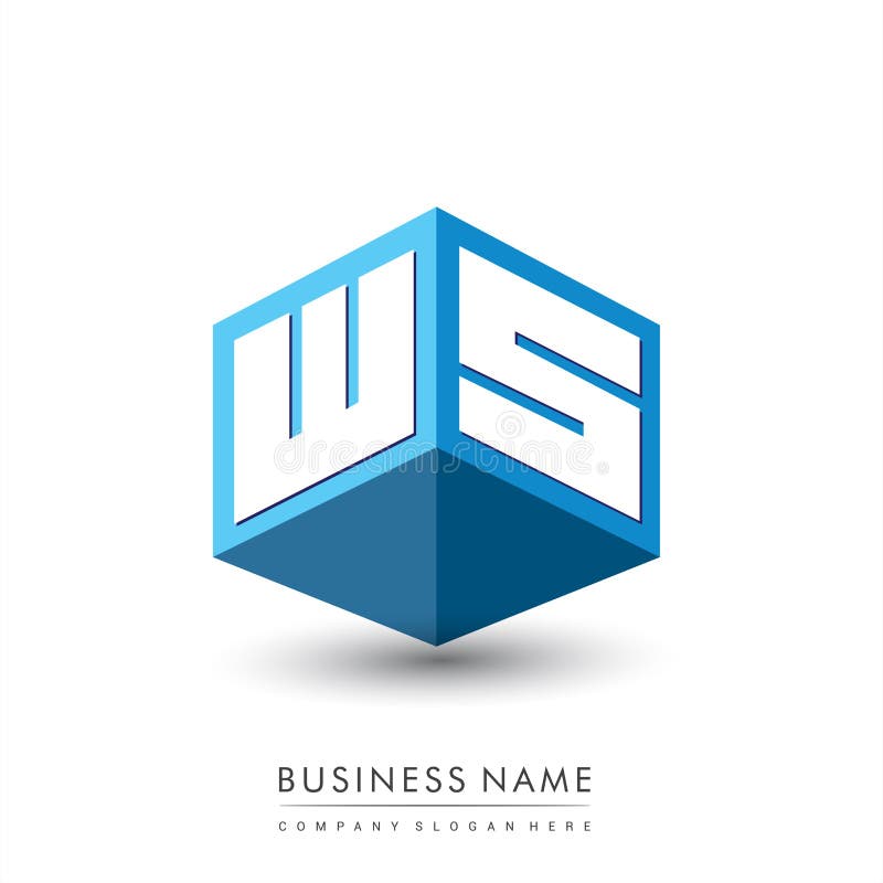 Letter WS Logo in Hexagon Shape and Blue Background, Cube Logo with ...
