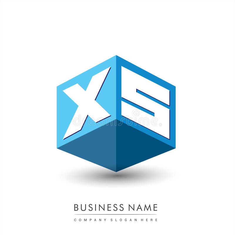 Letter XS Logo in Hexagon Shape and Blue Background, Cube Logo with ...