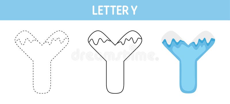 Letter Y Snow Tracing and Coloring Worksheet for Kids Stock Vector ...