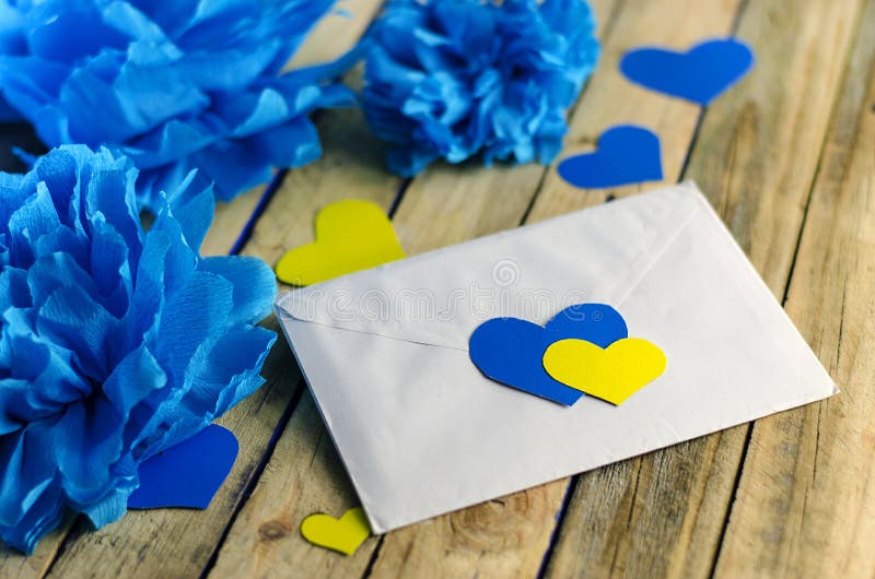 Letter with Yellow and Blue Hearts Stock Image - Image of wooden ...