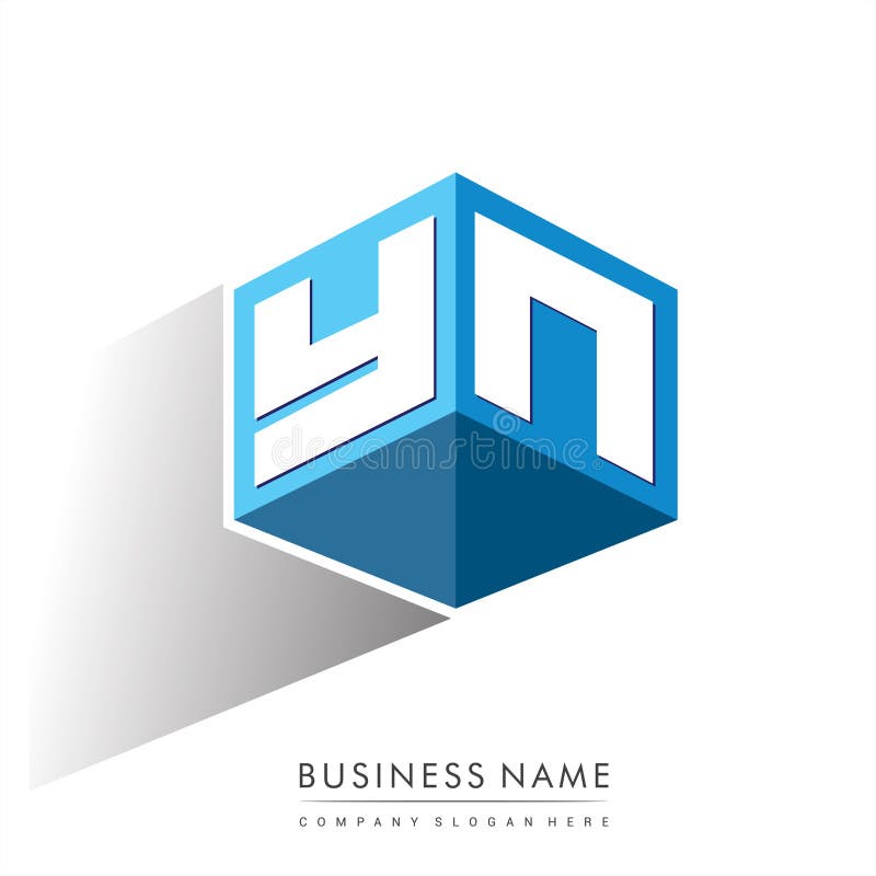 Letter YN Logo in Hexagon Shape and Blue Background, Cube Logo with ...