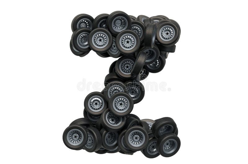 Letter Z from Car Wheels, 3D Rendering Stock Illustration ...