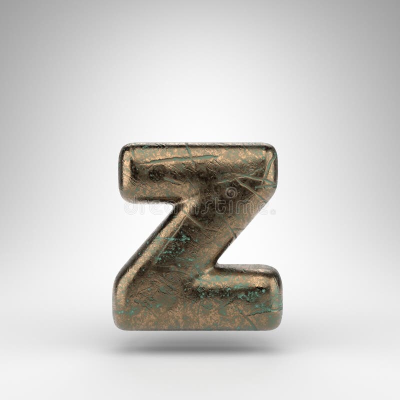 Letter Z Lowercase on White Background. Bronze 3D Letter with Oxidized ...